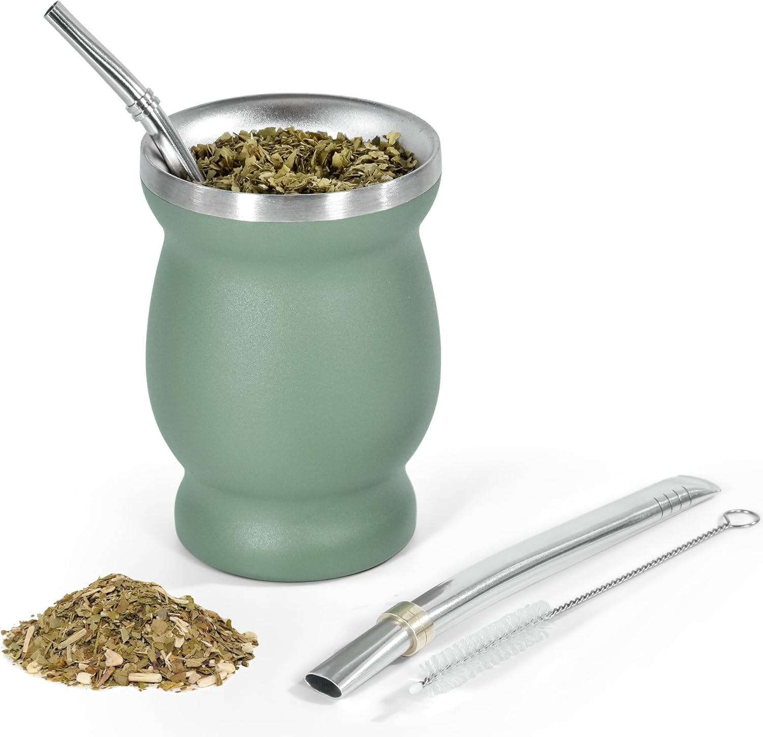 Yerba Mate Cup 8 oz, Yerba Mate Gourd and Bombilla Straw Set, Stainless ...