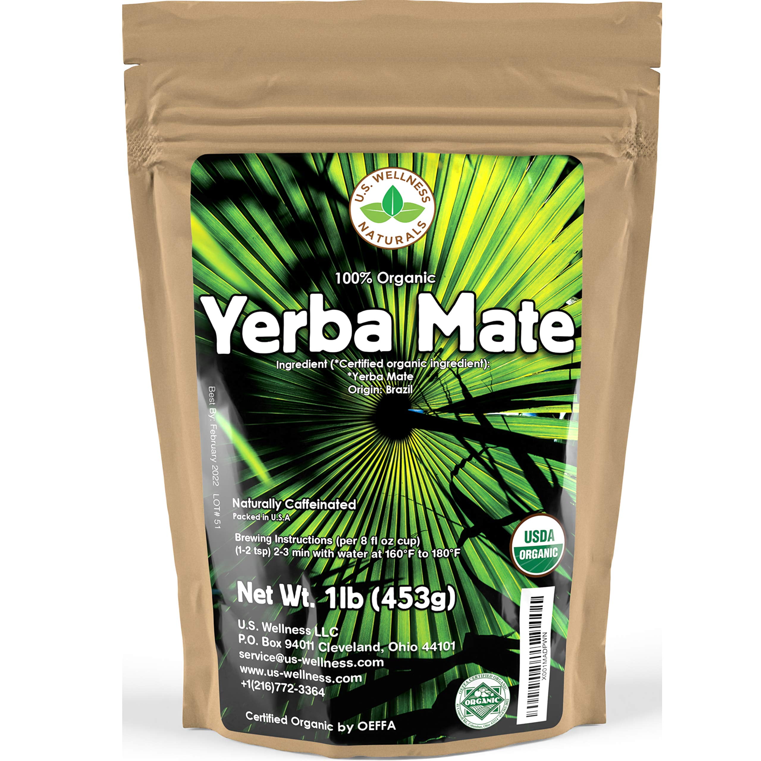 Yerba Mate Tea 1Lb (16Oz) Hi-Caffeine 100% Certified Organic Super ...