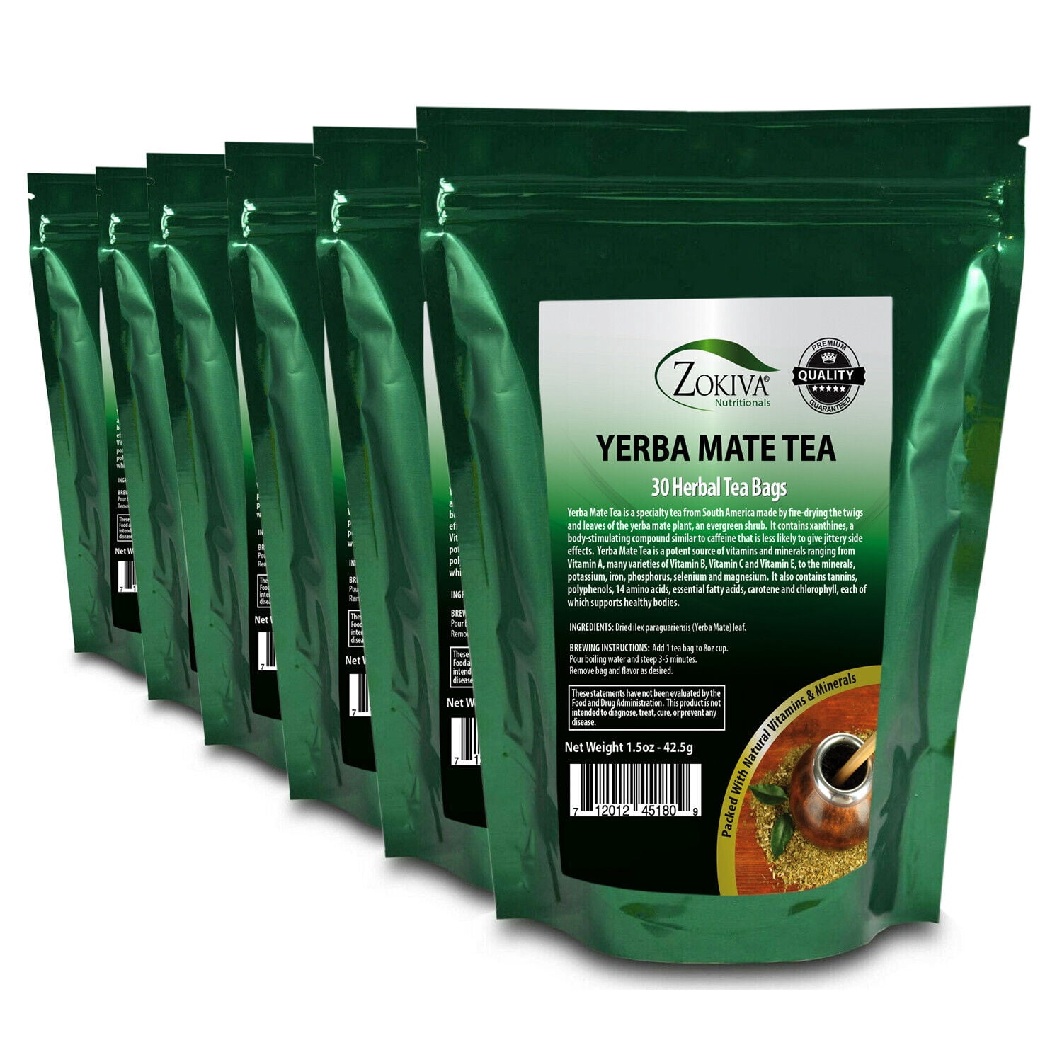 Yerba Mate Tea Bags 6-Pack (180) 100% Pure - All-Natural Premium Herbal ...