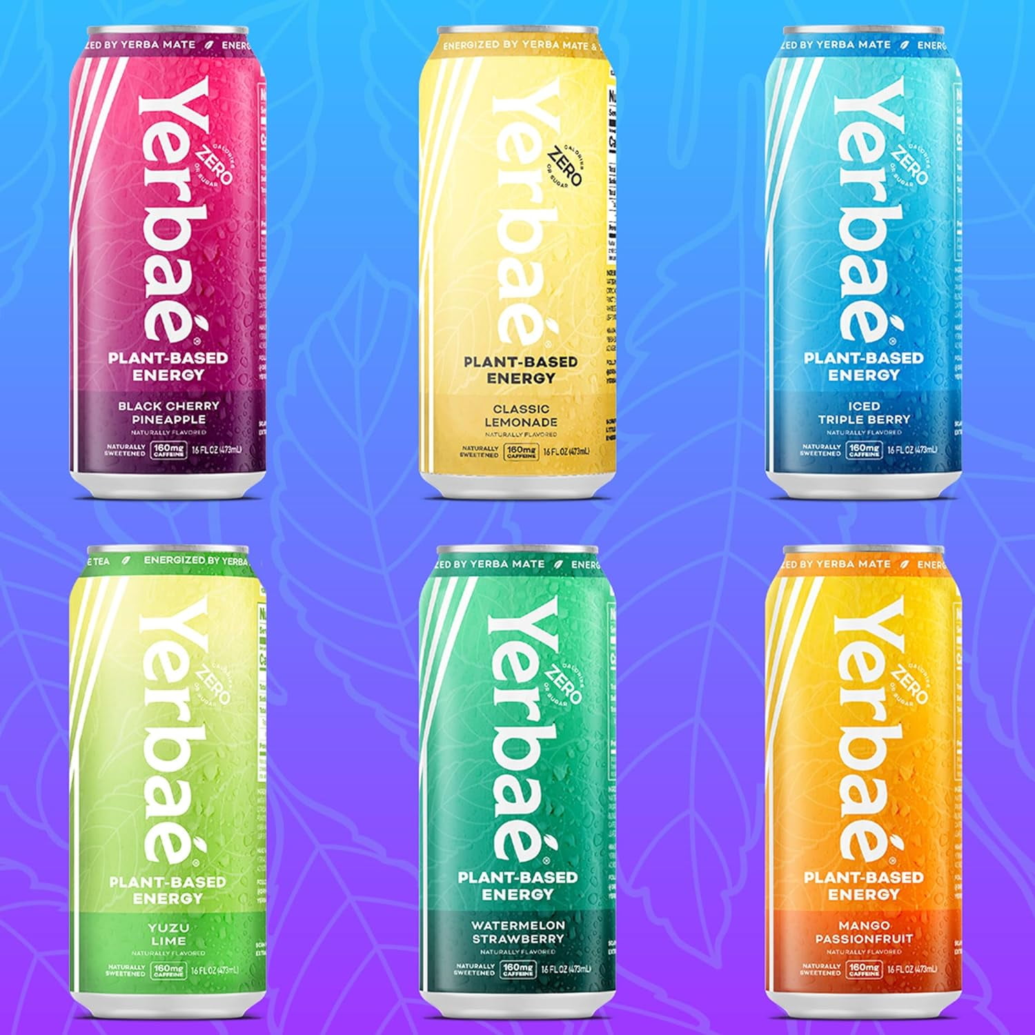 YERBAE Assorted Flavors Official Variety Pack, Plant-Based Energy Drinks, Zero Sugar, Zero ...