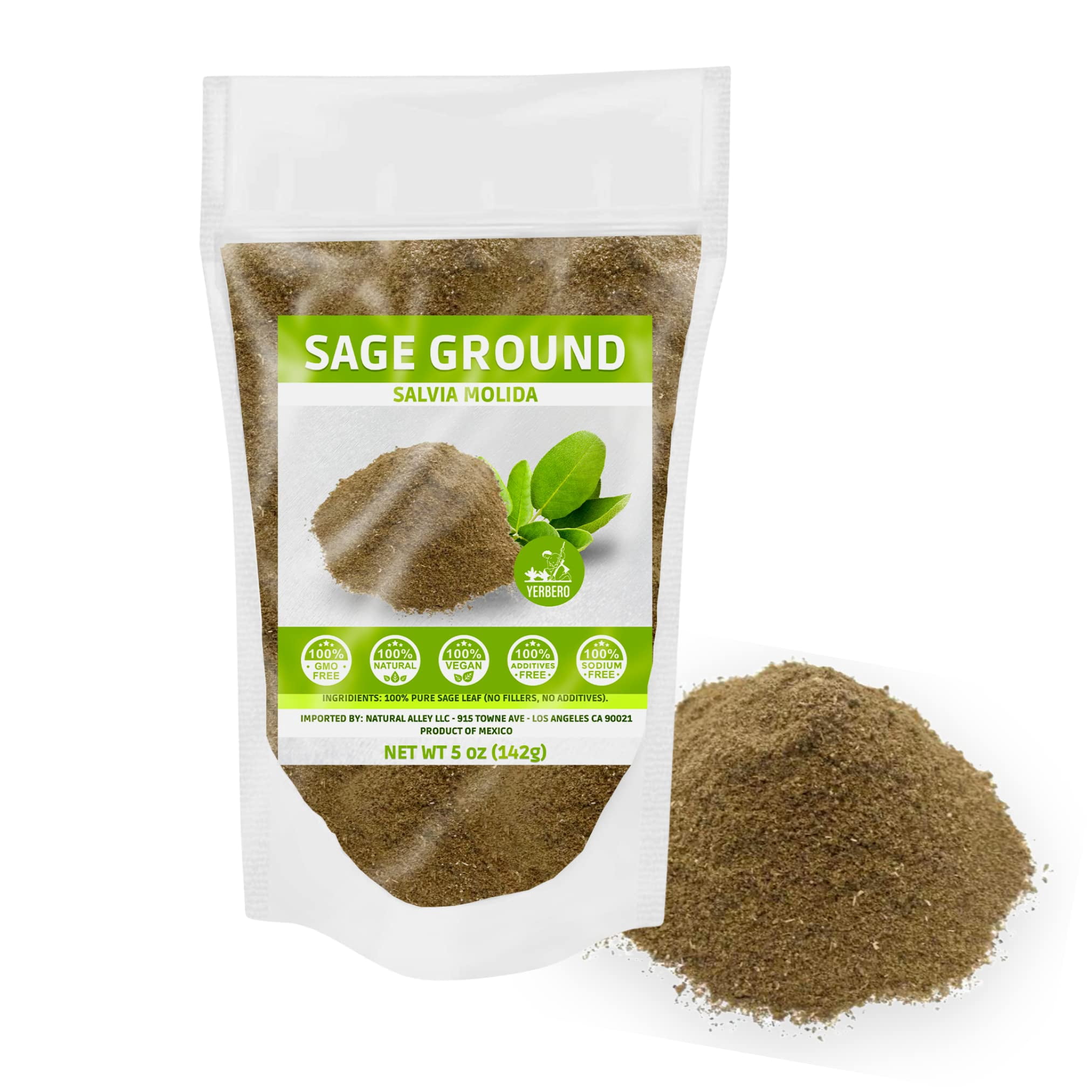 Yerbero - Premium Sage WHF2 Leaf Ground 5 oz (142g) | Sage |100% Pure ...