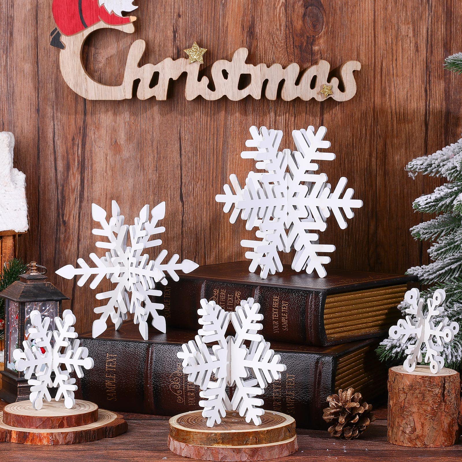 Yerliker 10 Pcs Christmas Wooden Snowflake Decor Winter Snowflake Table ...