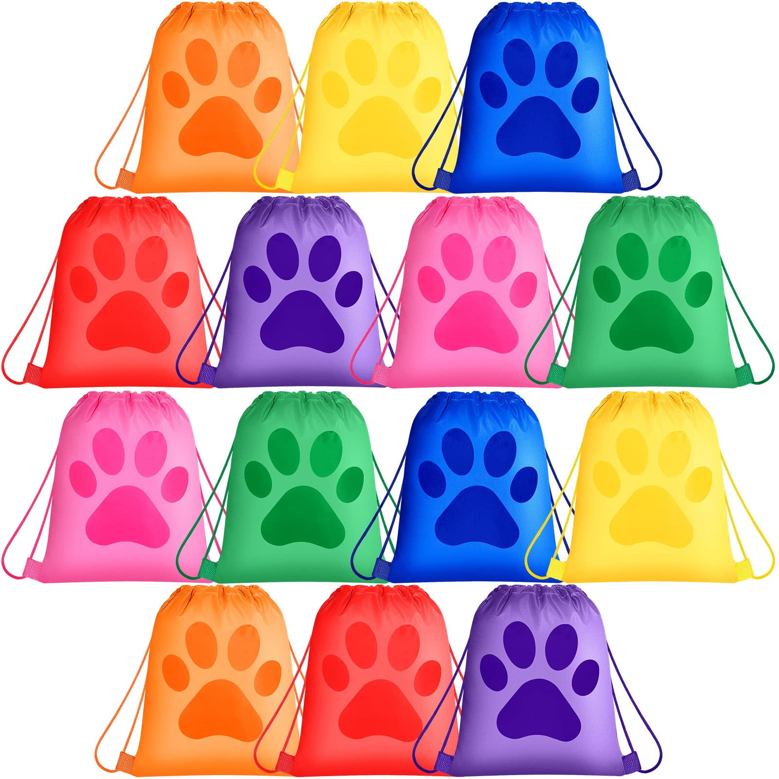 Yerliker 14 Pieces Paw RRF12 Print Drawstring Bags Paw Print Bags Bulk ...