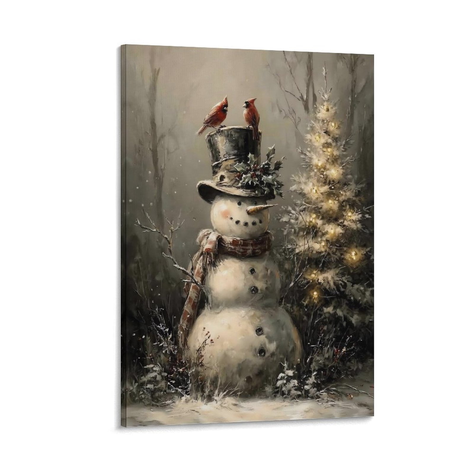 Yermidi Vintage Snowman with Cardinals Wall Art Canvas Print Rustic ...