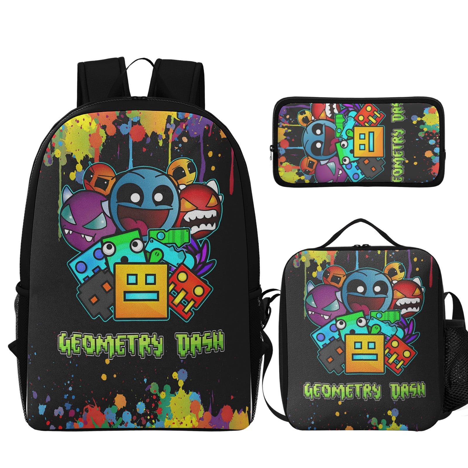 Yerwa 16 IN Geometry Dash Backpack, 3Pcs Anime Cartoon Large Capacity ...