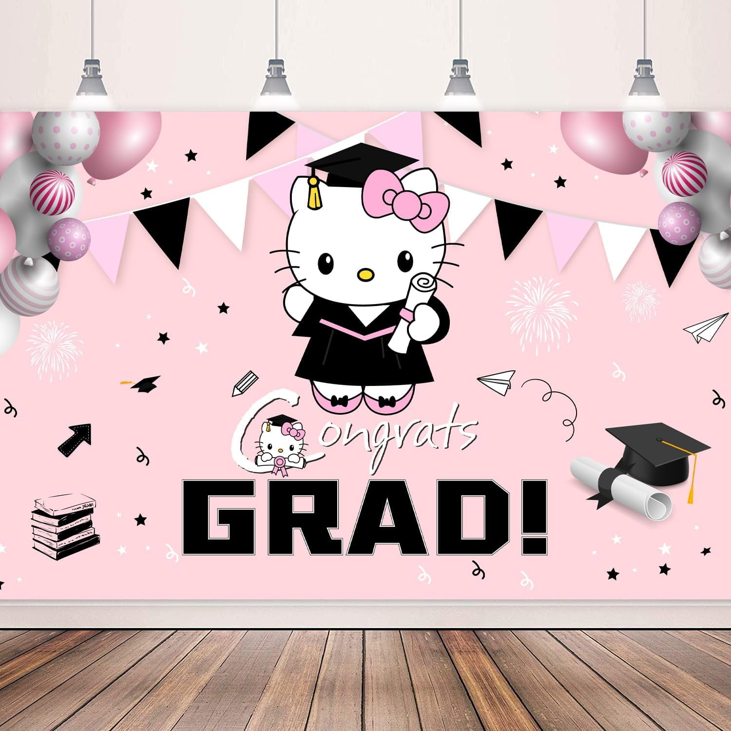 Yerwa-Hell0 Kity Pink Graduation Decorations 2025 Backdrop Banner Class ...