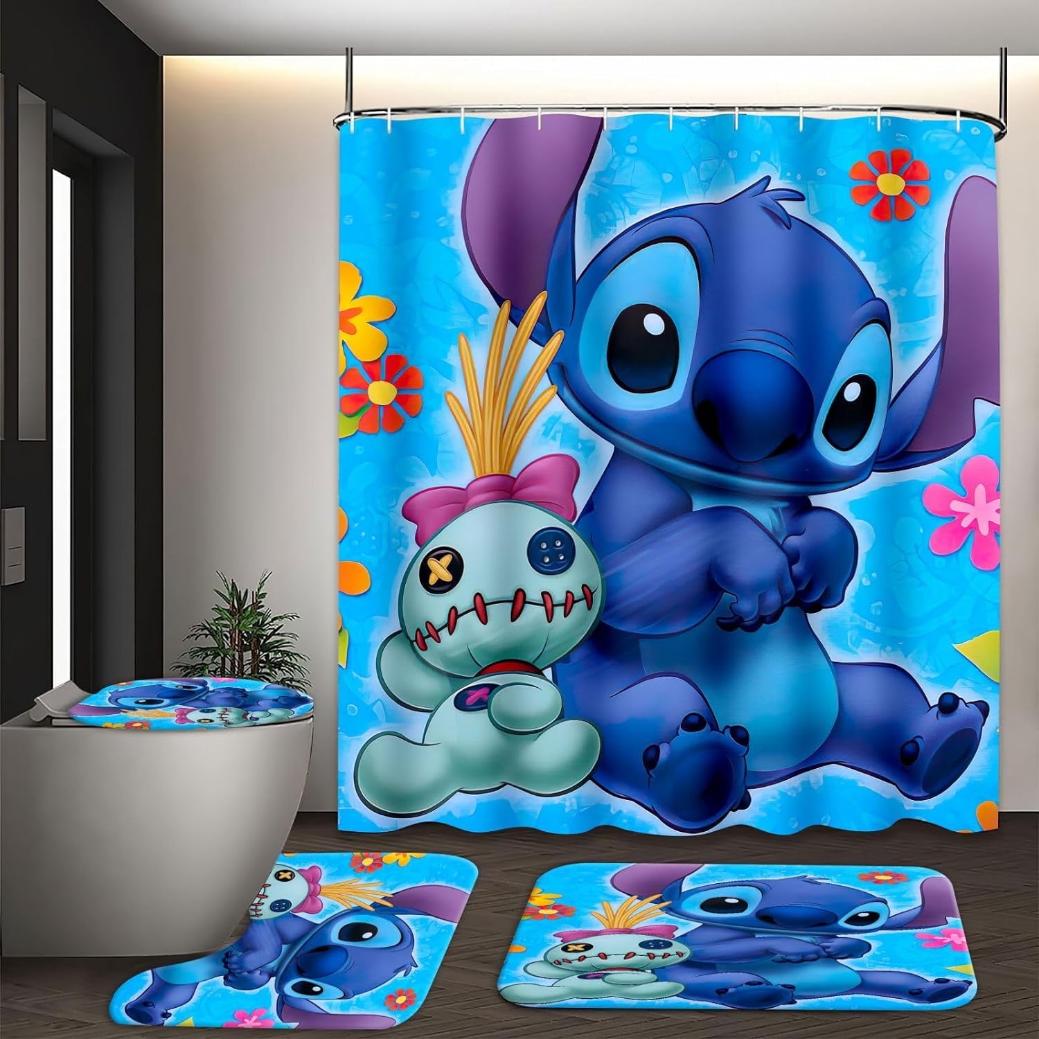 Yerwa Sti-tch Bathroom Set - 4 Piece Stitch Shower Curtain Set with ...