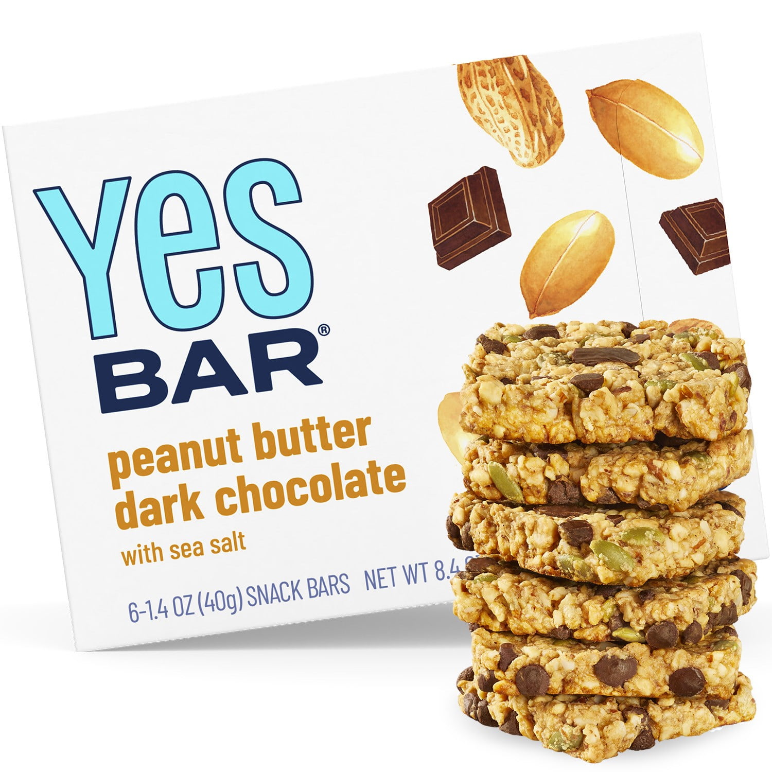 Yes Bar - Organic Peanut Butter Dark Chocolate, Vegan, Gluten Free, Low ...