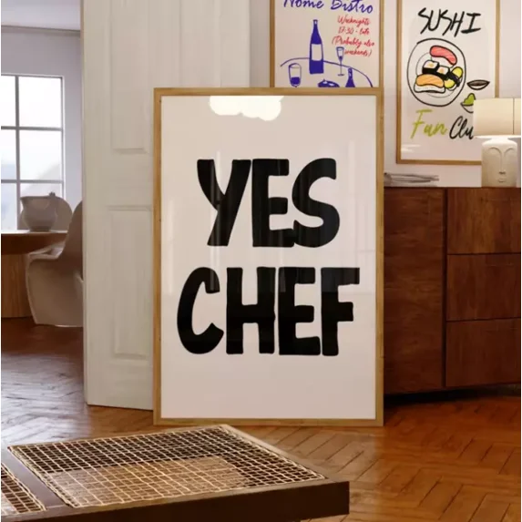 Yes Chef Poster - Mid Century Print - Kitchen Wall Art - Bon Appetit ...