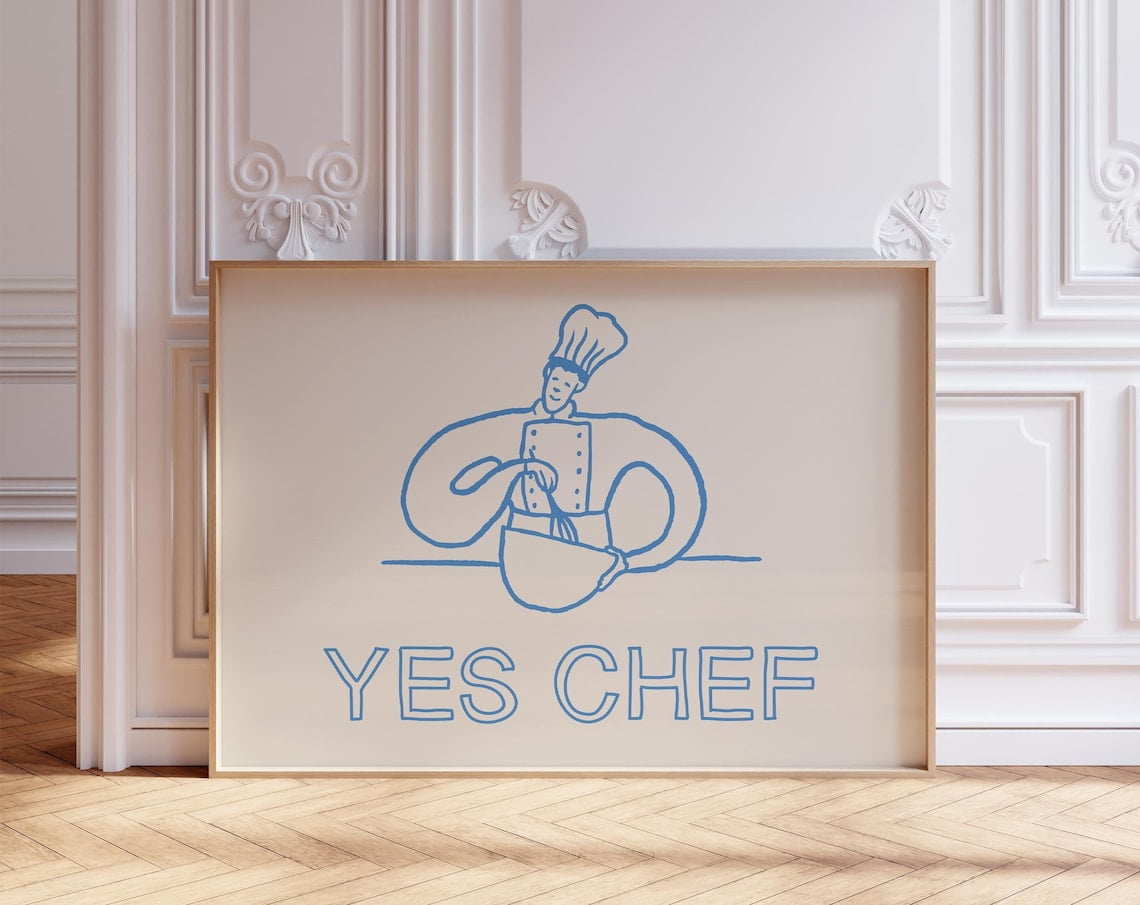 Yes Chef Poster Trendy Horizontal Kitchen Wall Art Retro Print Chef Art ...