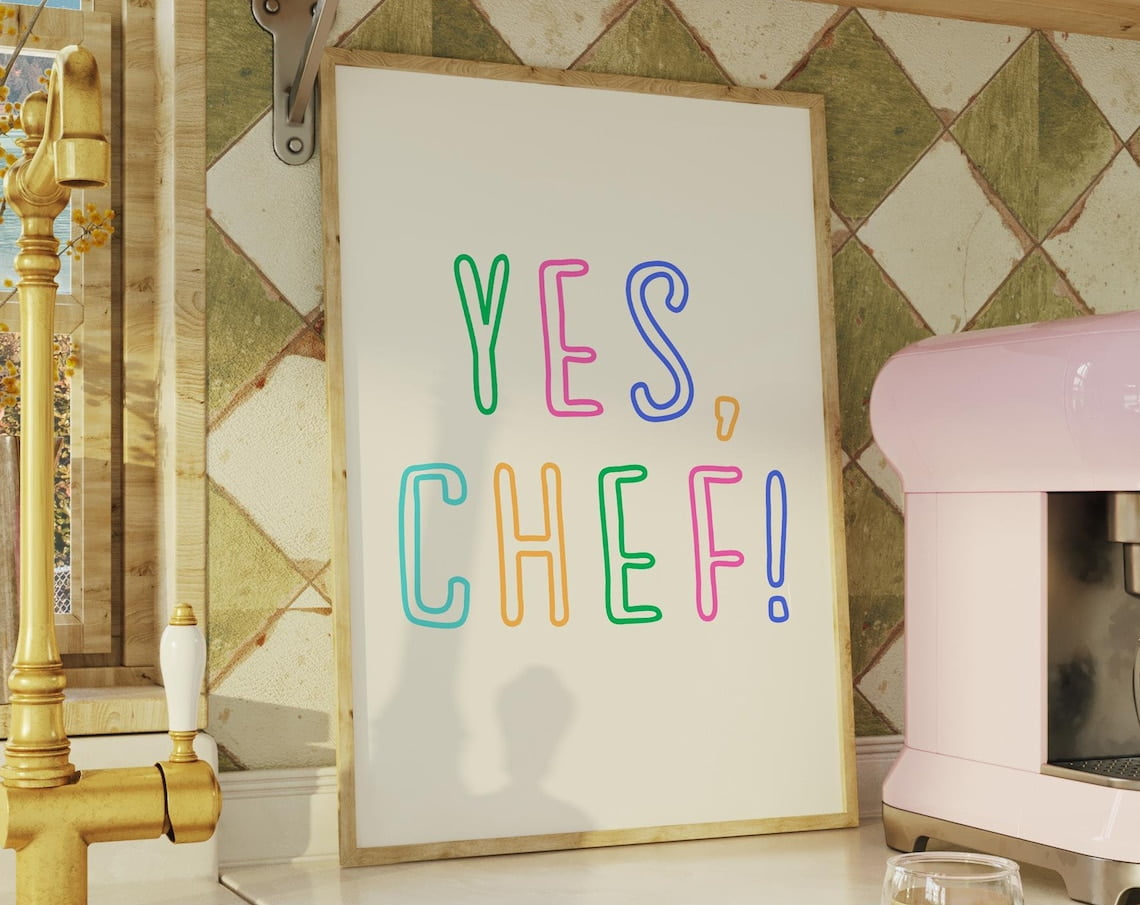 Yes Chef Print, Aesthetic Kitchen Decor, Colorful Kitchen Art, Cute ...