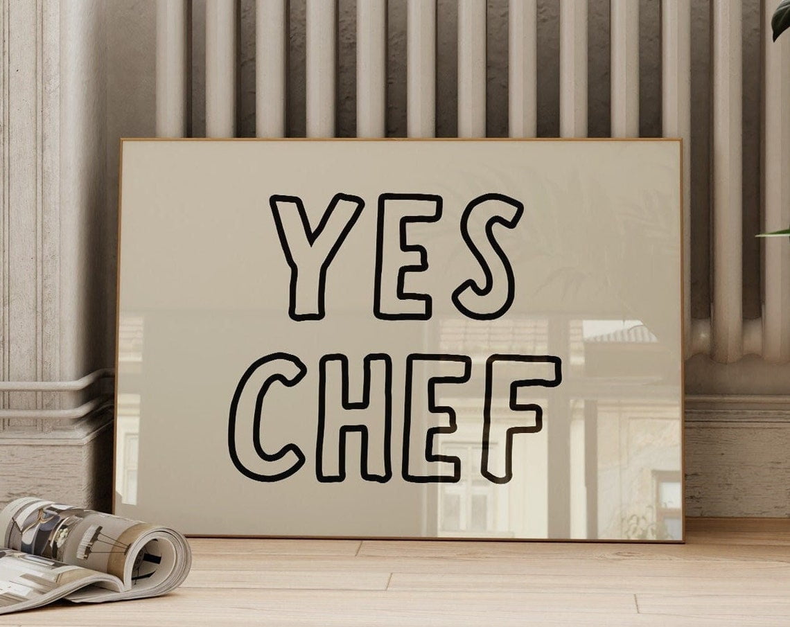 Yes Chef Print Trendy Kitchen Poster Cute Cooking Wall Art Retro ...