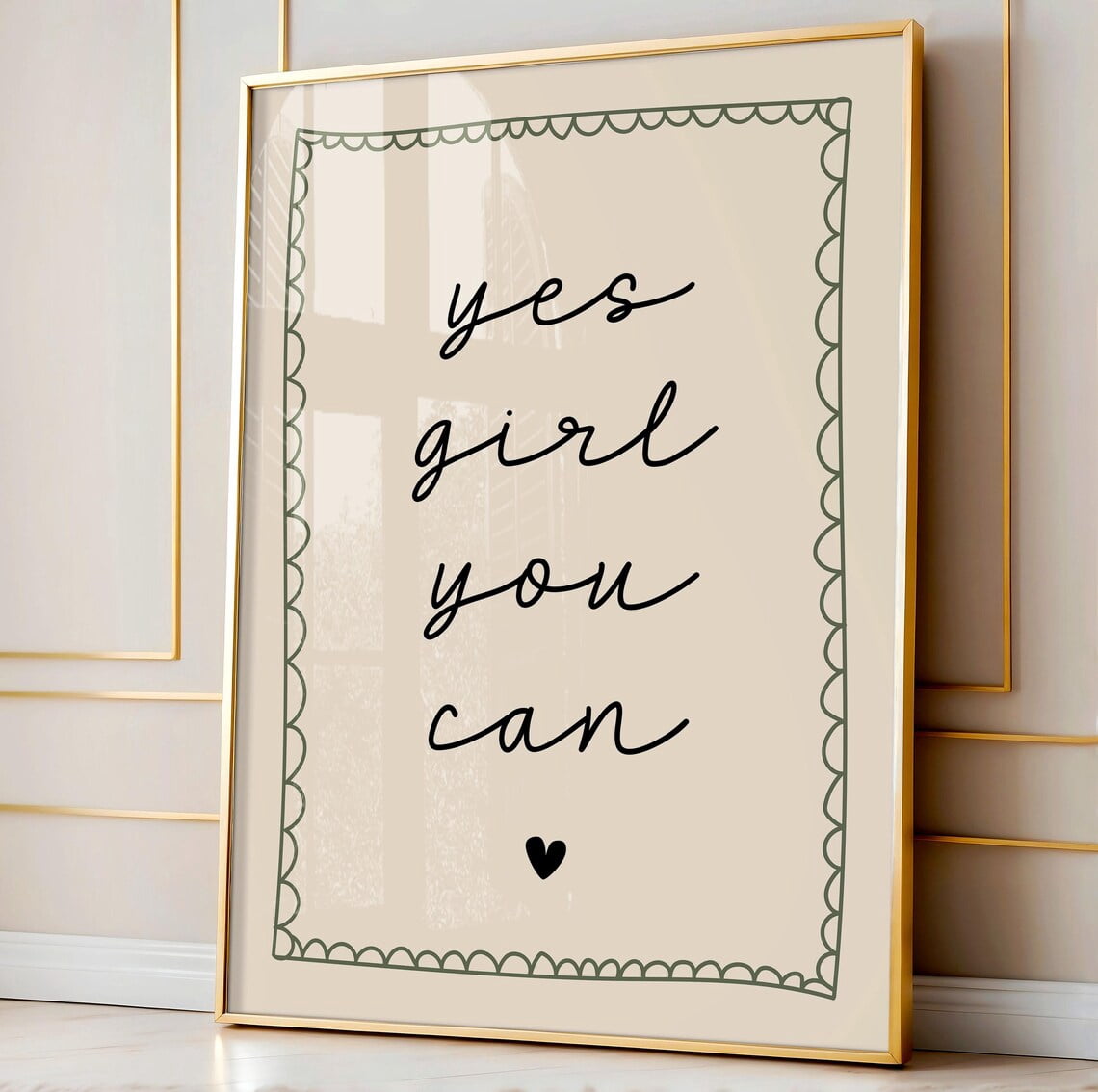 Yes Girl You Can Art Print, Preppy Olive Green Poster, Boss Babe Baddie ...