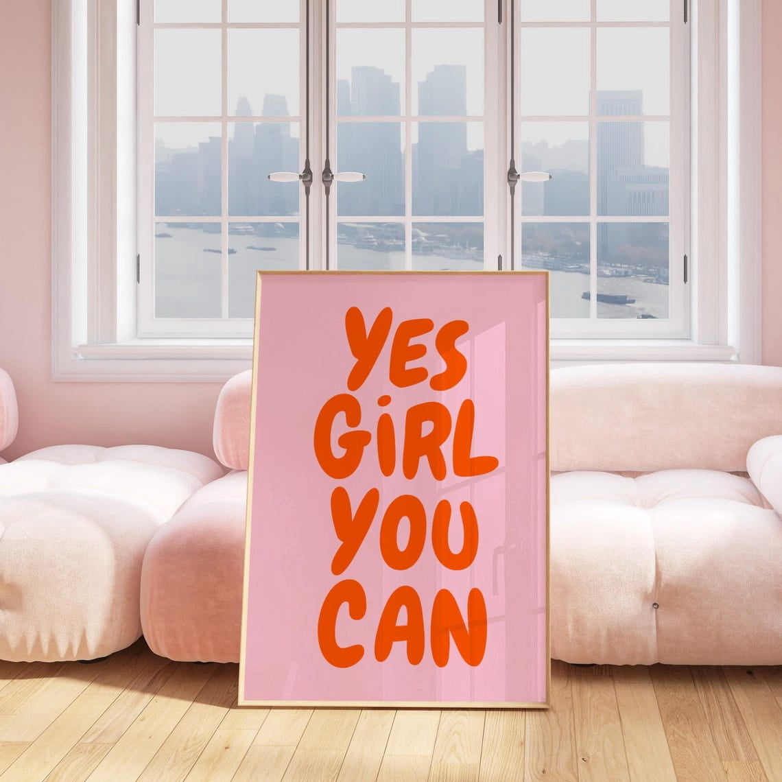 Yes Girl You Can Pink Orange Affirmation Wall Art, Unframed Paper Print ...
