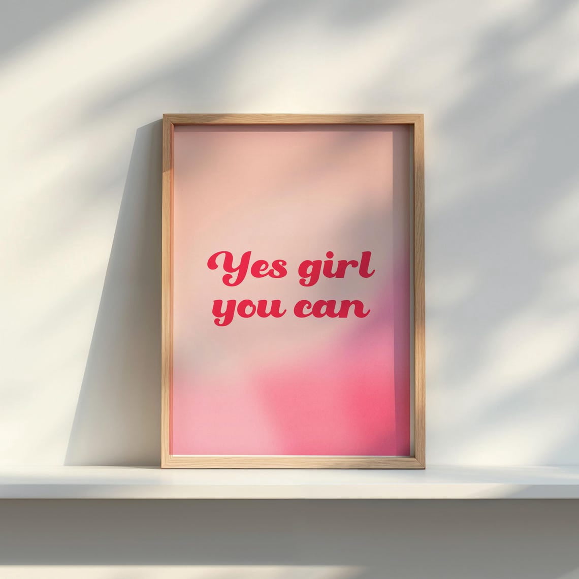 Yes Girl You Can Preppy Pink Positive Wall Art, Stretched Canvas Size ...