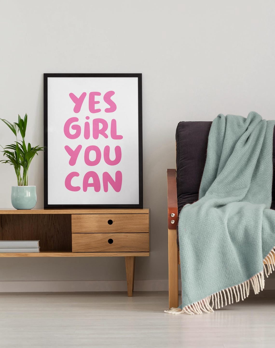 Yes Girl You Can Wall Art Pink Motivational Quote Poster Feminist ...