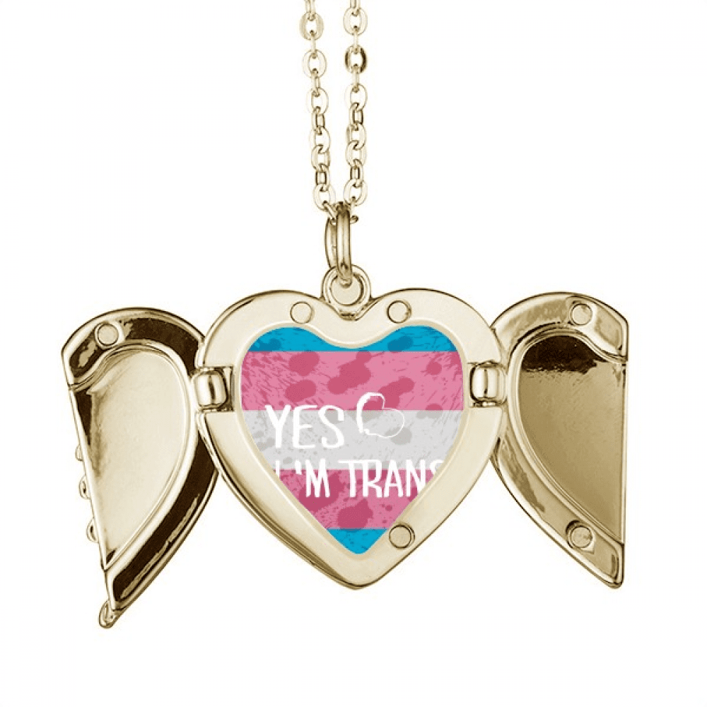 Yes I'm Trans LGBT Support Folded Wings Peach Heart Pendant Necklace ...