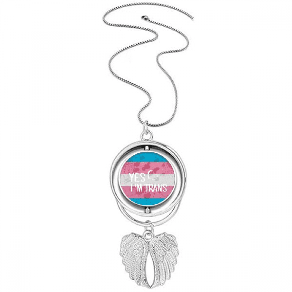 Yes I'm Trans LGBT Support Pendant Angel Wings Rotating Necklace ...