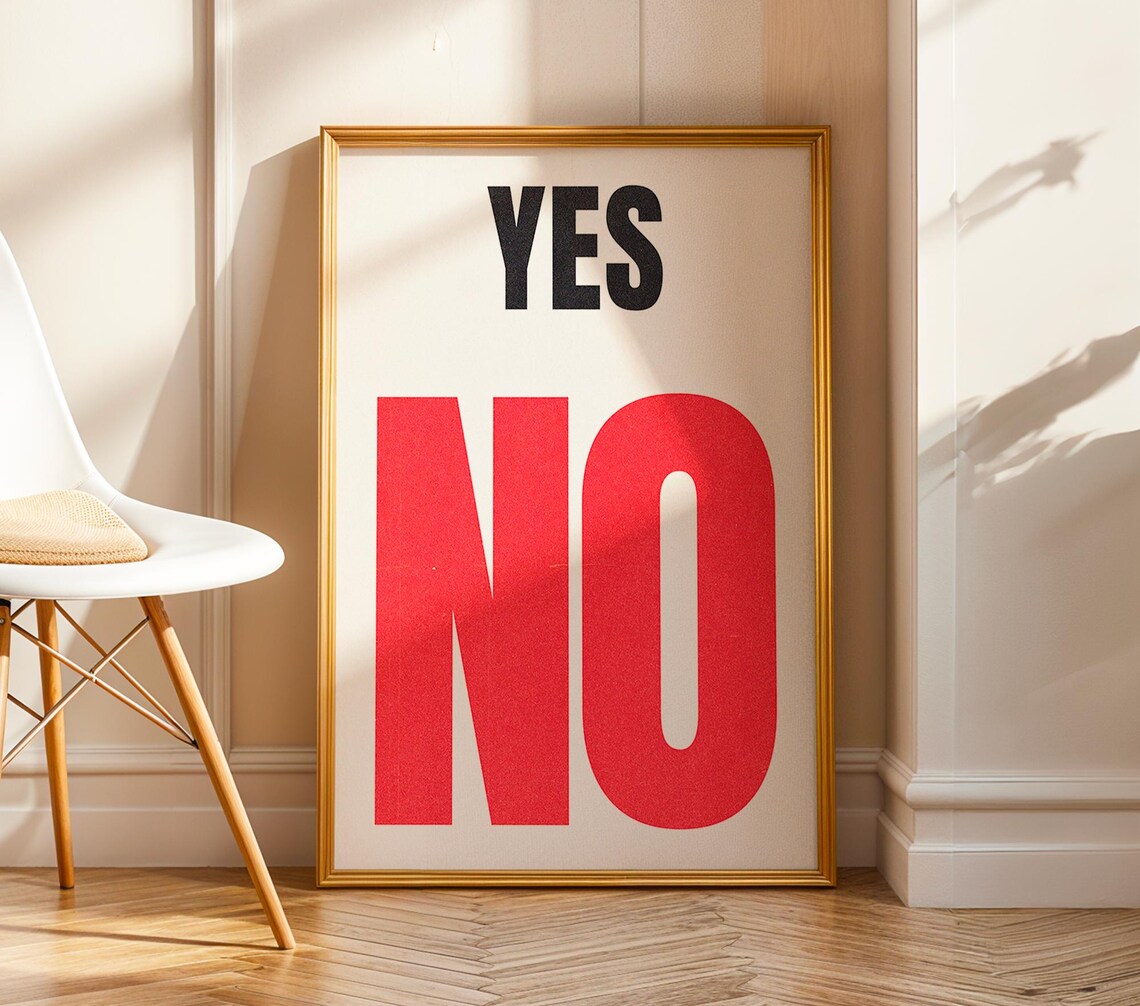 Yes No Bold Typography Art, Minimalist Retro Print, Statement Wall ...