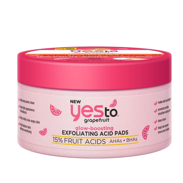 Yes To Grapefruit Glow-Boosting Exfoliating Acid Pads, 15% Fruit Acid ...