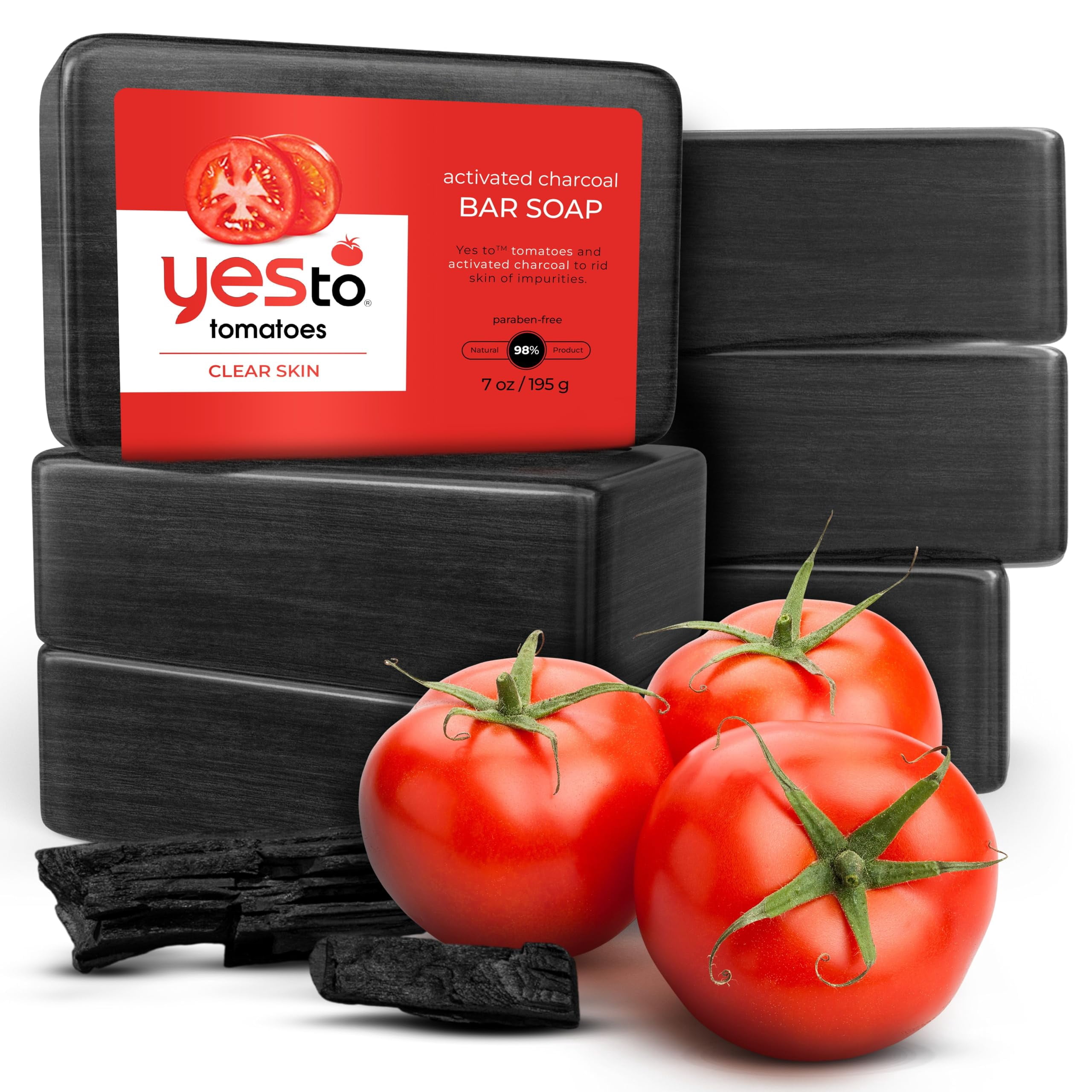 Yes To Tomatoes Clear Skin Activated Charcoal Bar Soap 7 oz (Pack of 6 ...