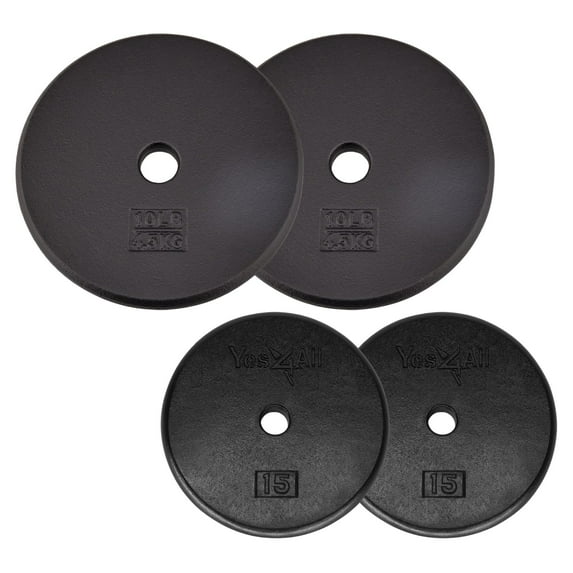 Yes4All Standard Weight Plate Set, Rust-Resistant, Black, 50LB (2x10 ...