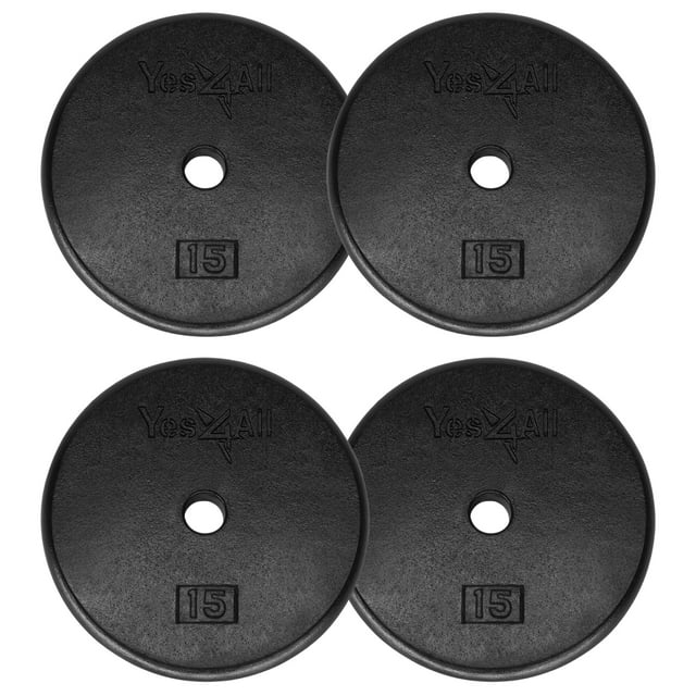 Yes4All 1'' Standard Weight Plate with Cast Iron, 60LB Set (4x15LB) for ...