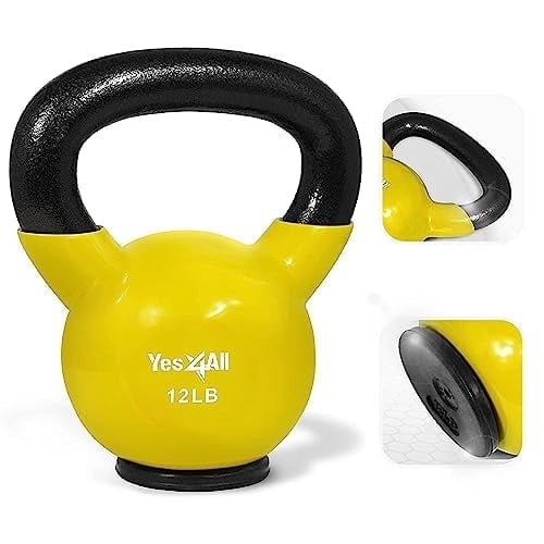 Yes4All 12lb Vinyl Coated / PVC Kettlebell with Rubber Base, Yellow, Single - Walmart.com