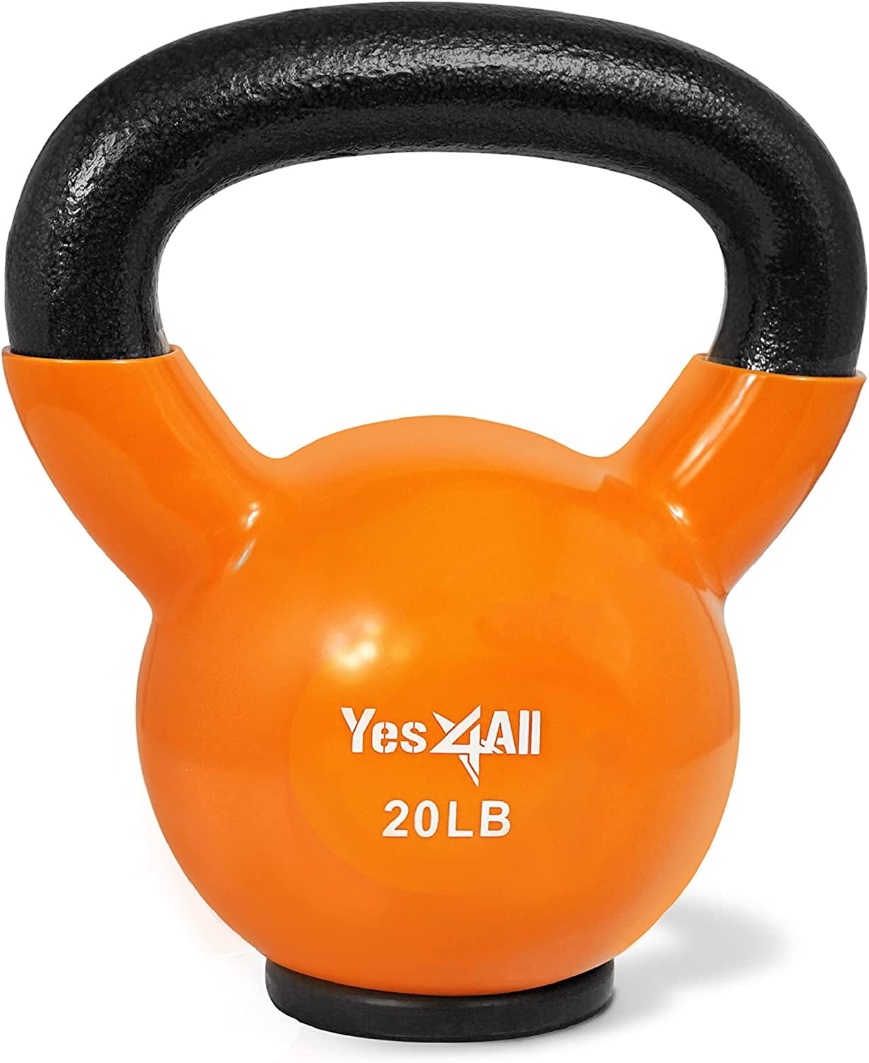 Yes4All 20lb Vinyl Coated / PVC Kettlebell with Rubber Base, Orange, Single - Walmart.com
