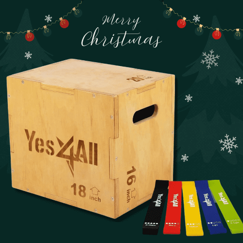 Yes4All 3-in-1 Wooden Plyo Box with Resistance Loop Bands- Plyometric ...