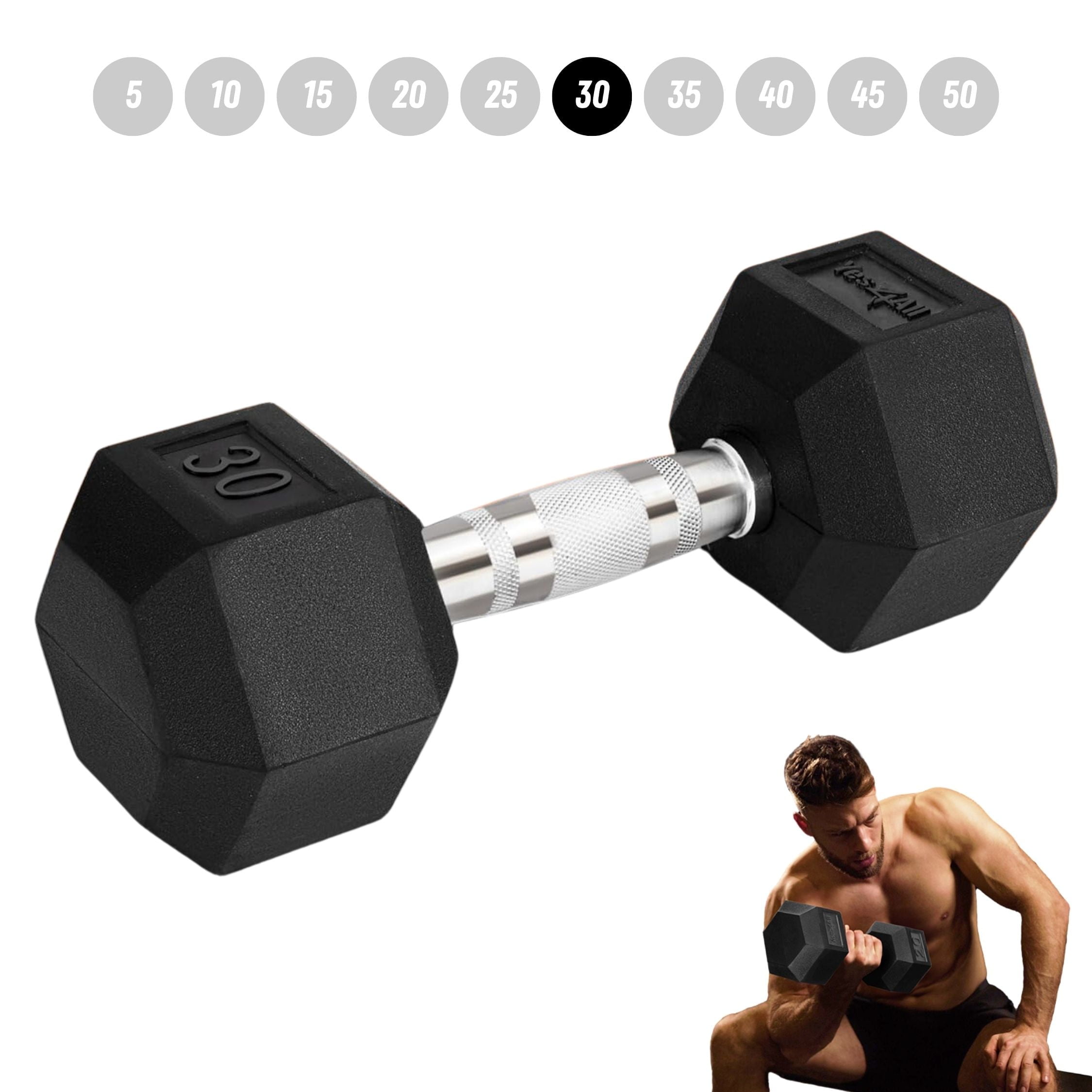 Yes4All 30 Lb Rubber Hex Dumbbells - Chrome Grip - Walmart.com