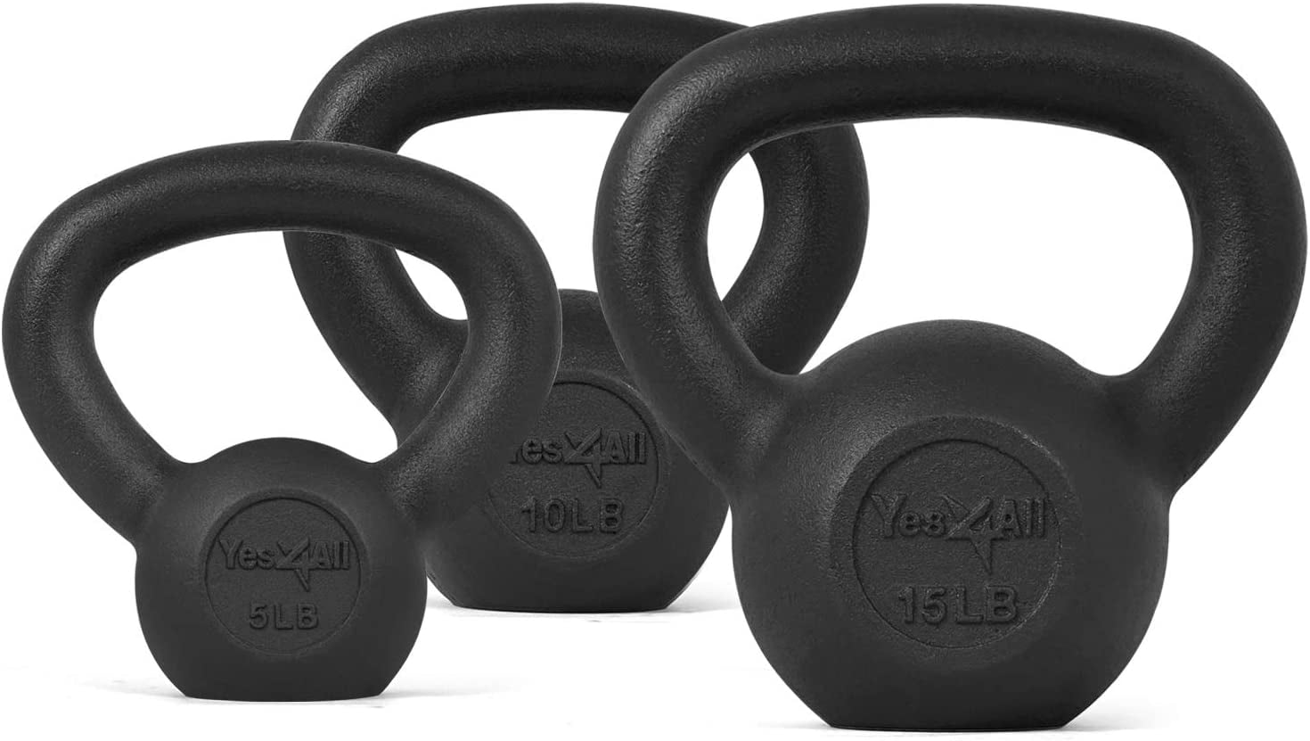 Yes4All 30 lb Cast Iron Kettlebell, Black, Combo / Set, Includes 5-15lb ...