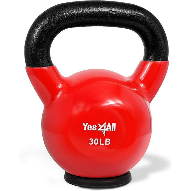 Yes4All Vinyl Coated Kettlebell 30lb Red Rubber Base - Walmart.com