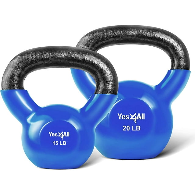Yes4All 35 lb Vinyl Coated / PVC Kettlebell, Blue, Combo / Set, Includes 15-20lb - Walmart.com