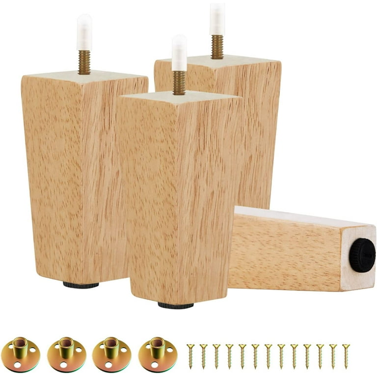 Yes4all 4.5 Inches Square Wood Furniture Legs Set of 4 Wooden Replacement Feet for Couch Bed Bench Adjustable Sofa Ottomans Tapered Leg