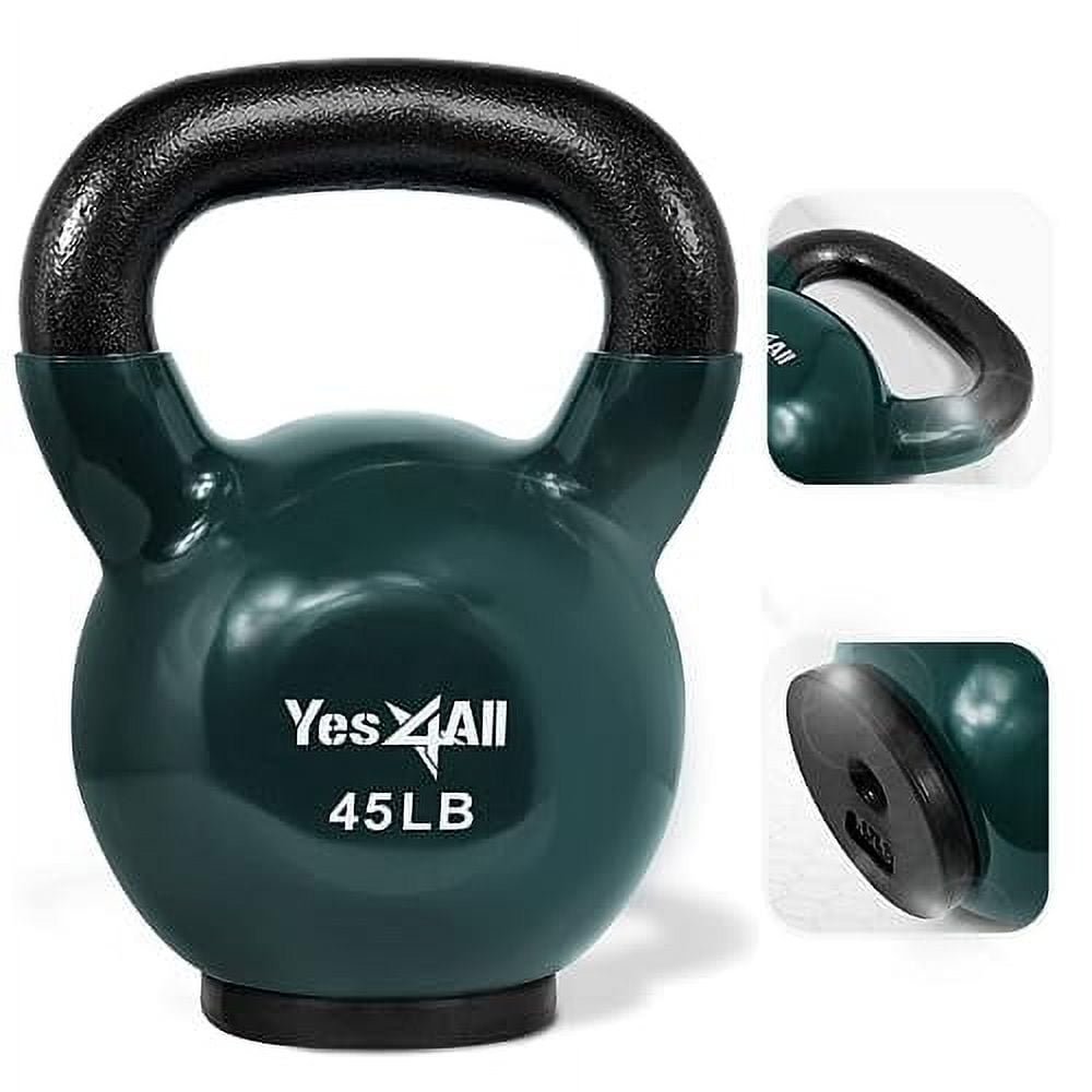 Yes4All 45lb Vinyl Coated / PVC Kettlebell with Rubber Base, Dark Green ...