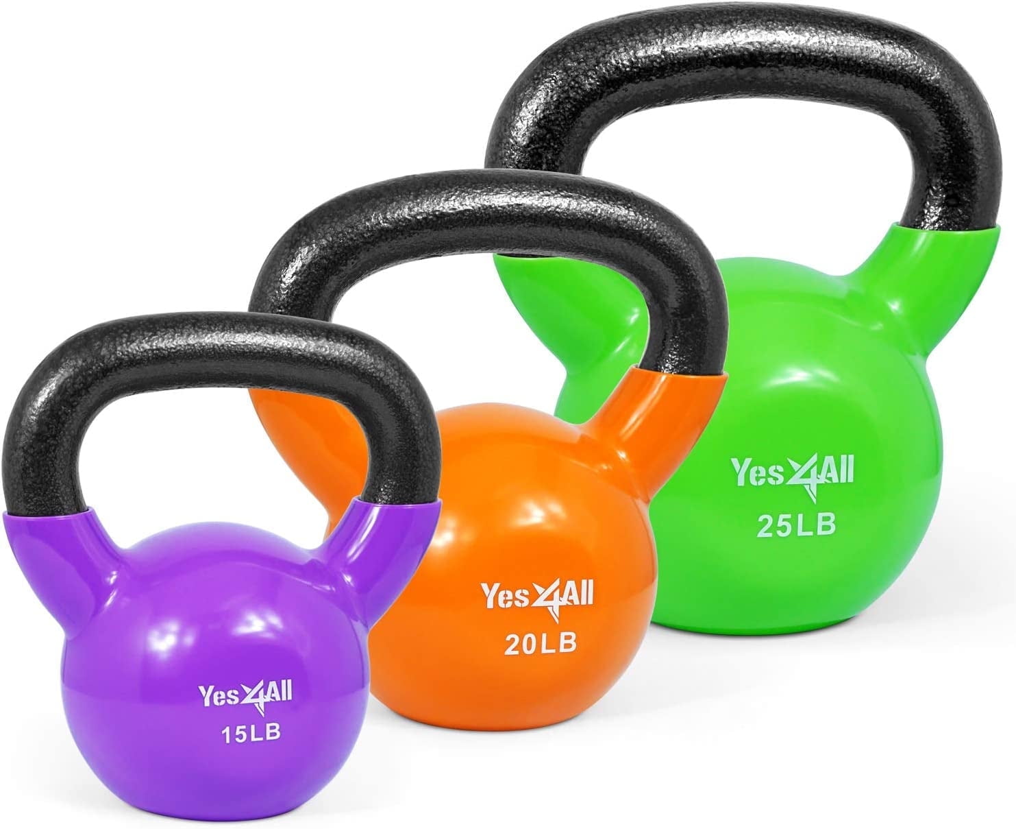Yes4All 60 lb Vinyl Coated / PVC Kettlebell, Multicolor, Combo / Set, Includes 10-15lb - Walmart.com