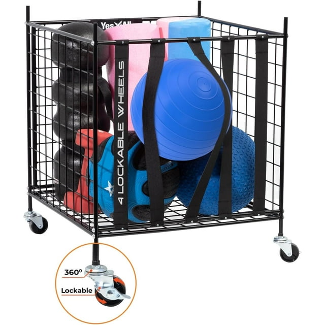 Yes4All Ball Storage Cart Rolling Ball Storage Garage with Lockable ...