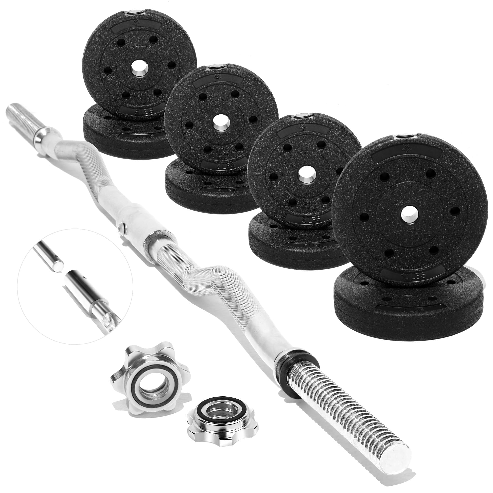 Yes4All Curl Barbell Weight Set 40 & 50 LB, Detachable EZ Curling ...