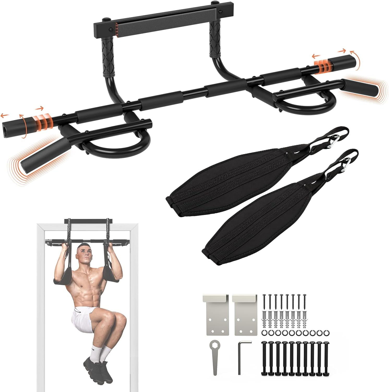 Yes4All Heavy Duty Wall Mounted Pull Up Bar, Over Door Pull Up Bar for ...