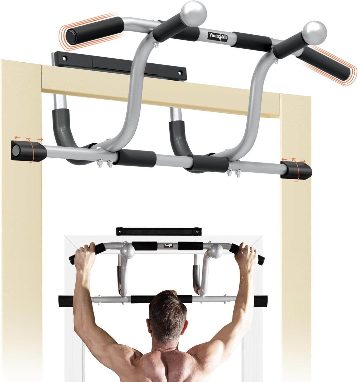 Yes4All Heavy Duty Wall Mounted Pull Up Bar, Over Door Pull Up Bar for ...