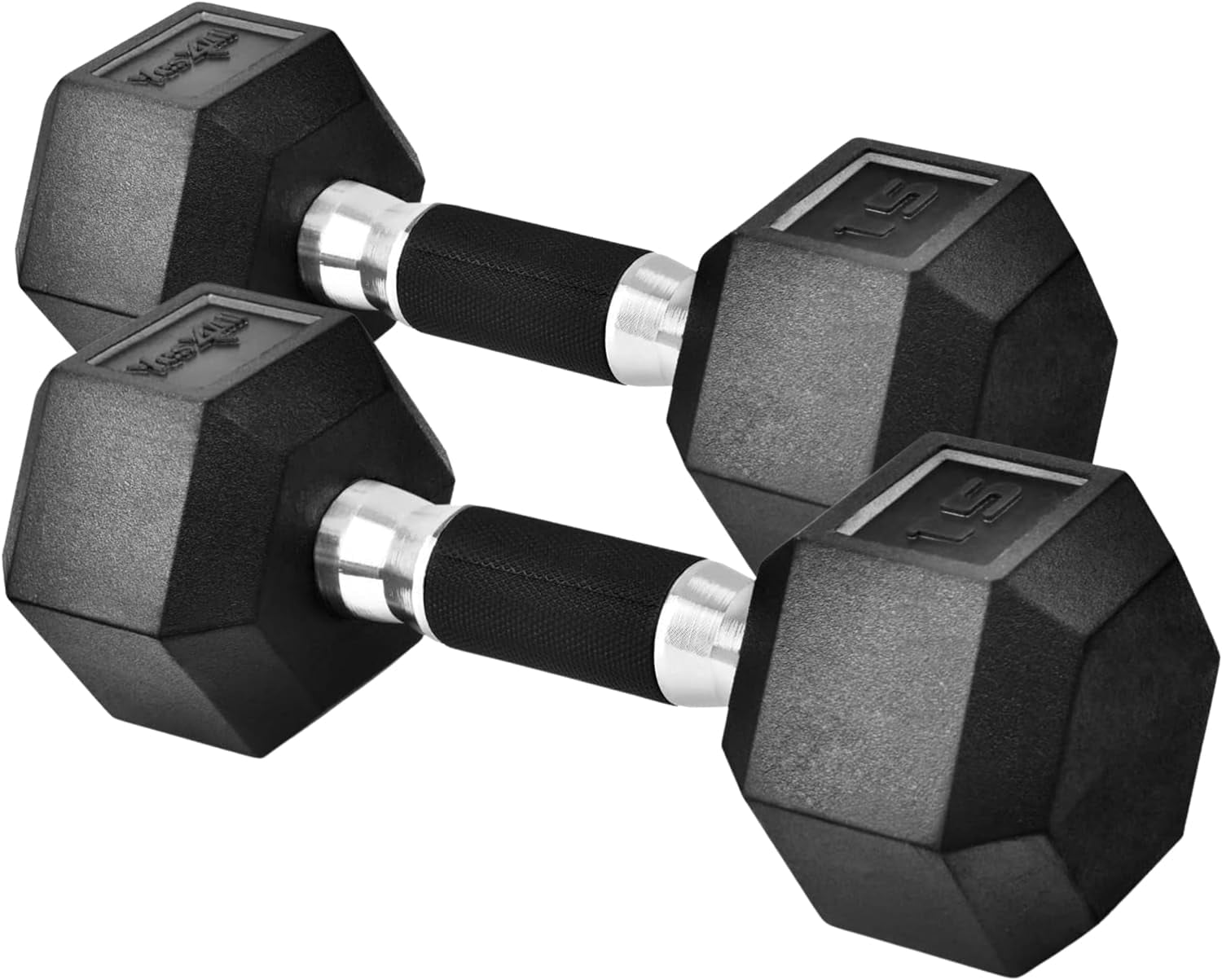 HolaHatha Hexagonal Dumbbell with Rack, Black, 5/8/10/12/15 lb ...