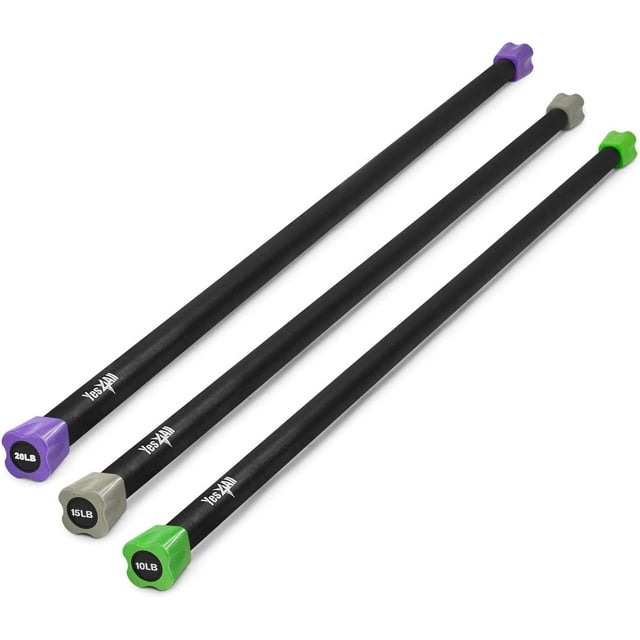 Yes4All Total Body Weighted Workout Bar – Set of 3 Weighted Bars 10lbs ...