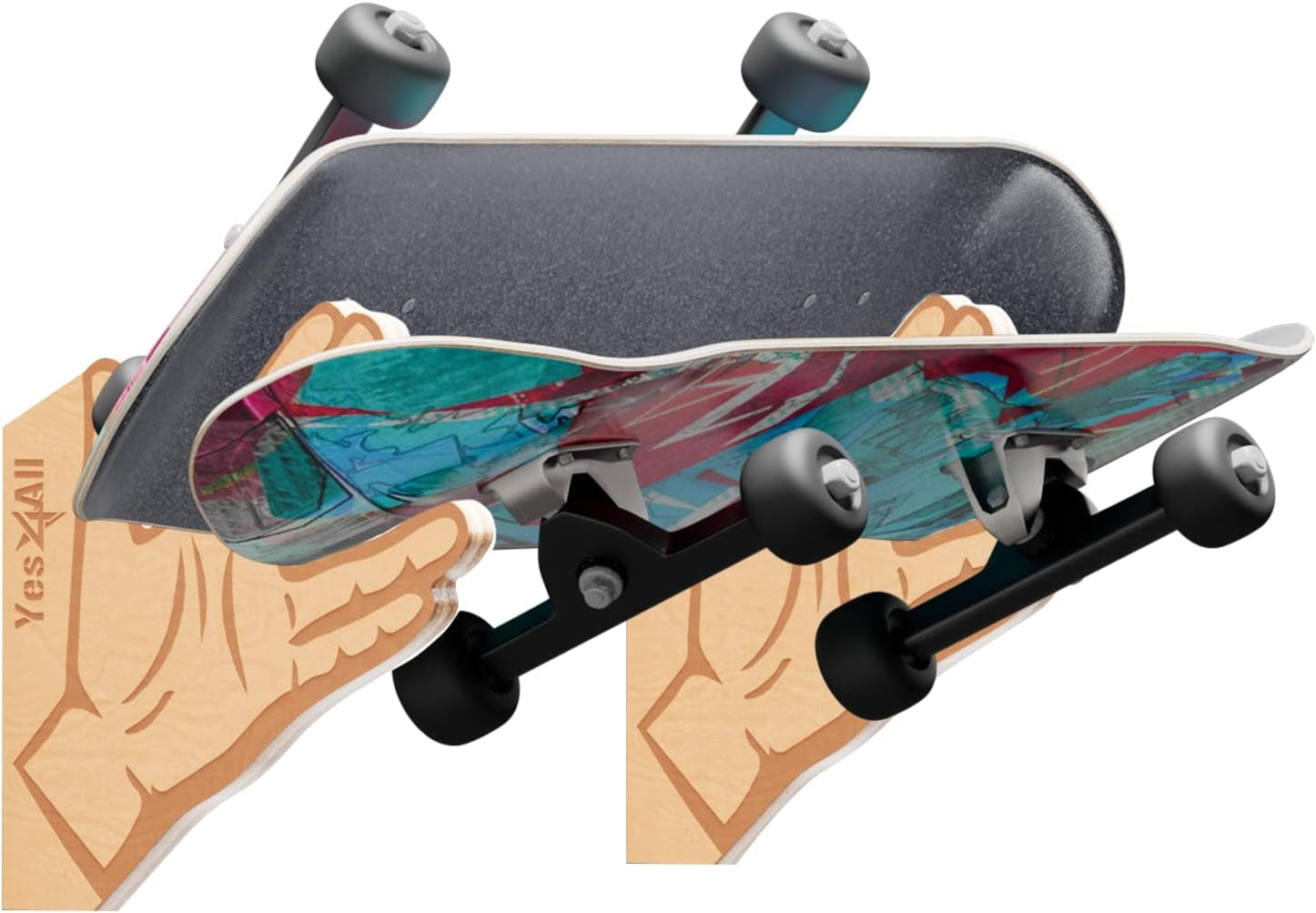 Yes4All Unique Wooden Skateboard Rack, Wall Mounted Longboard Storage ...