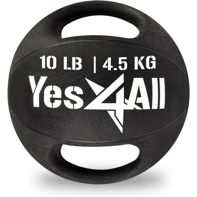 Yes4All Weighted Medicine Ball 10LB with Anti-Slip Dual Handles for ...