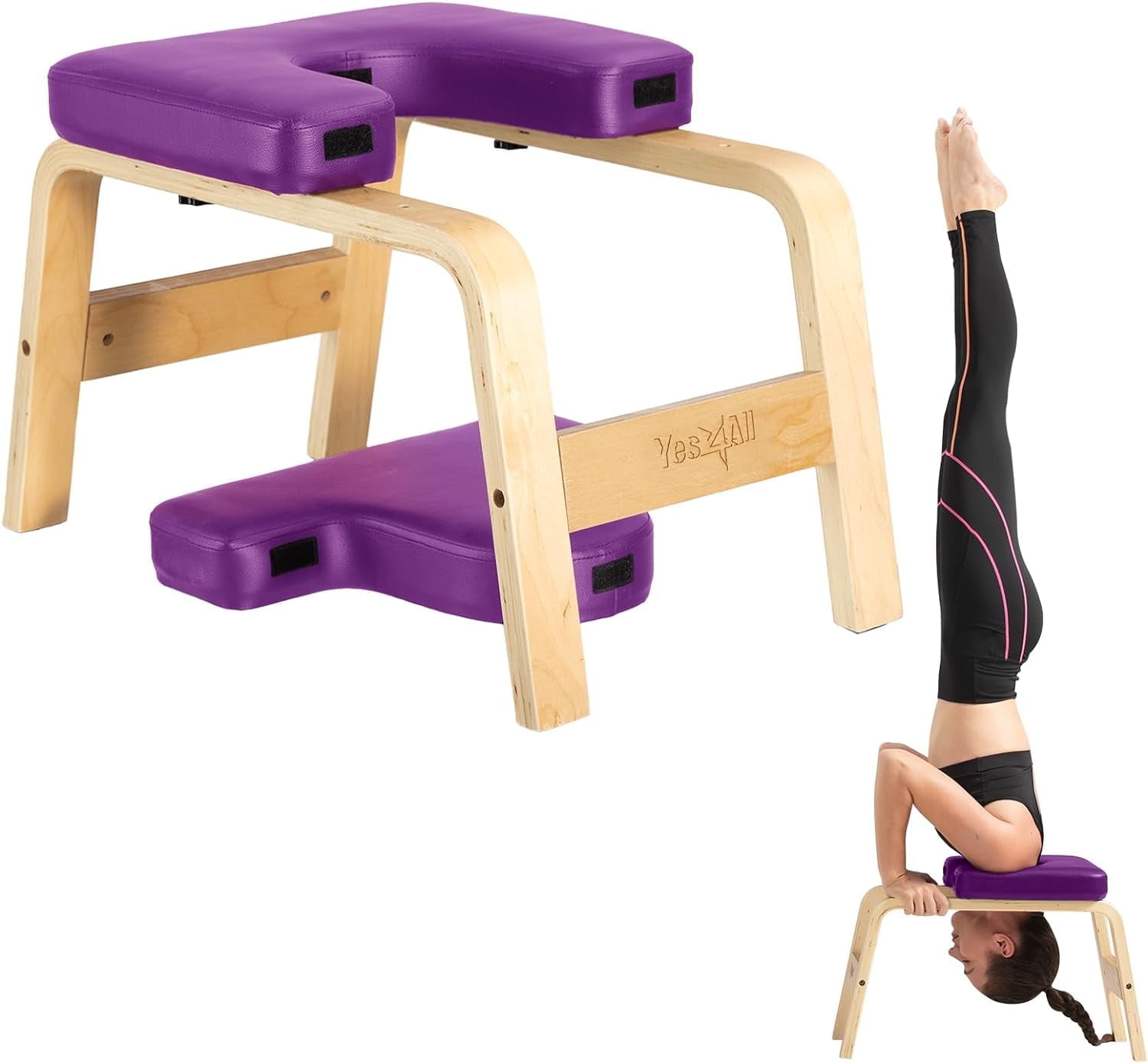 Yes4All Yoga Headstand Bench with PU Pads and Thickness Foam, Wooden ...