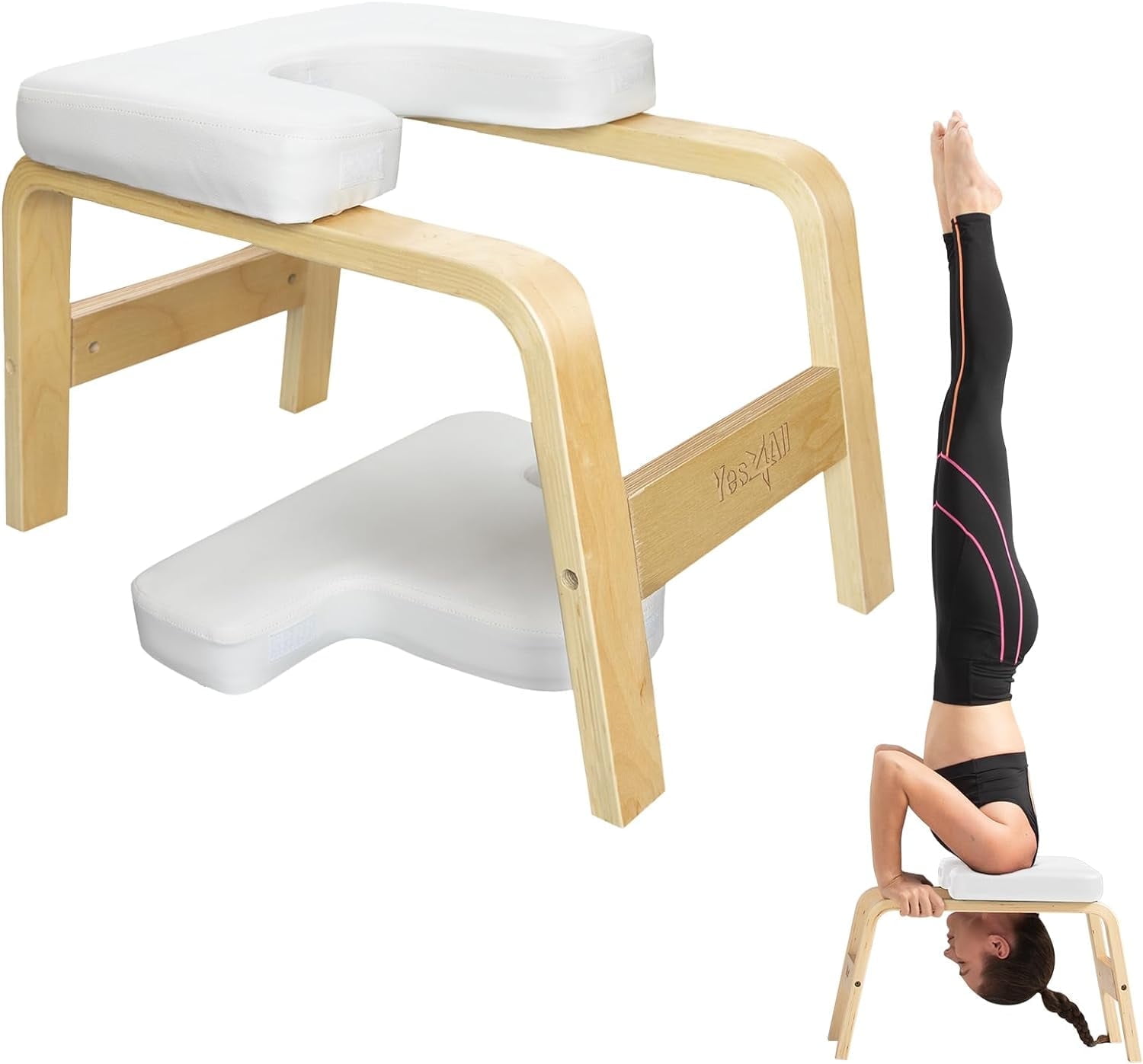 Yes4All Yoga Headstand Bench with PU Pads and Thickness Foam, Wooden ...