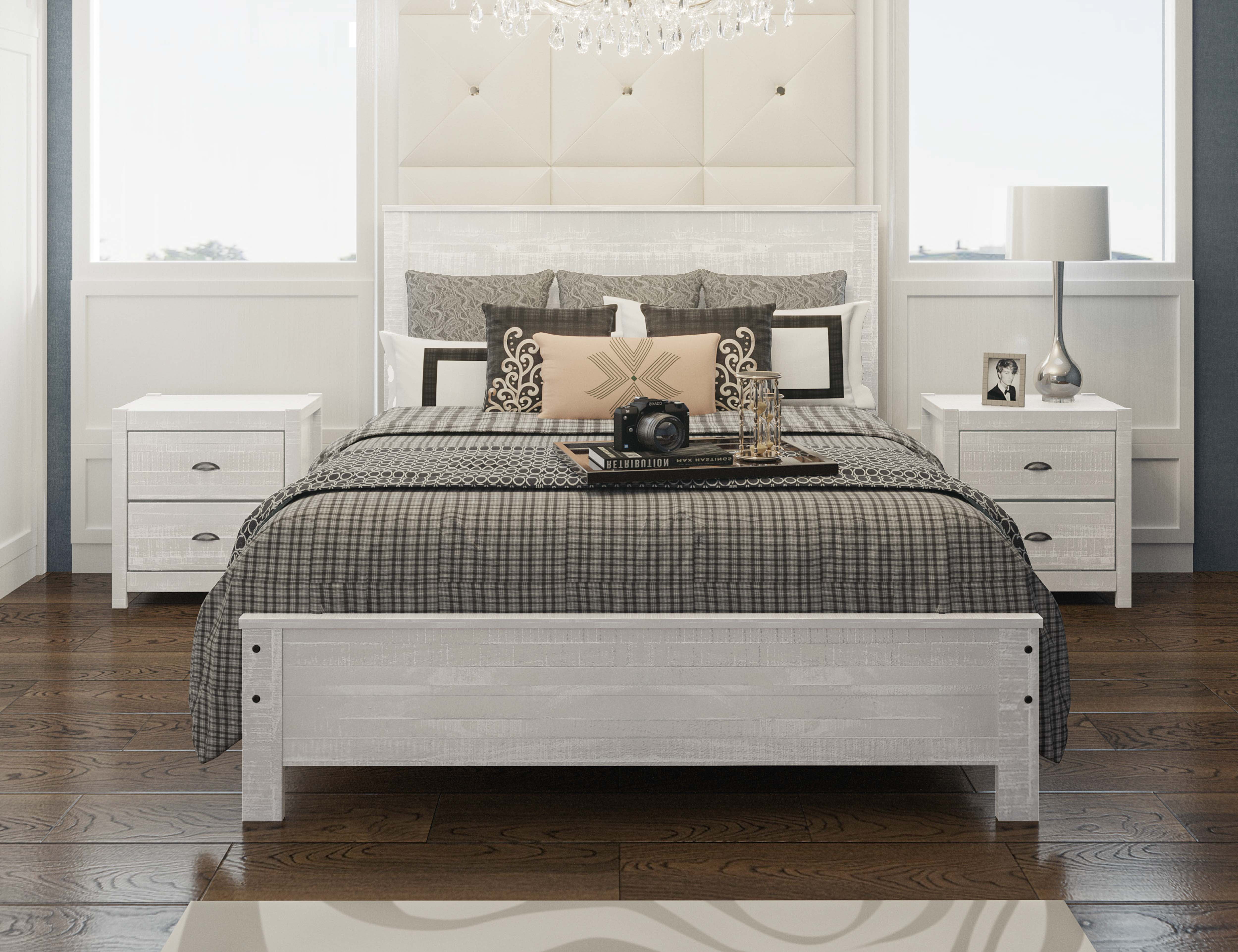 Yes4wood Solid Wood Queen Bed Frame With Headboard Heavy Duty Modern