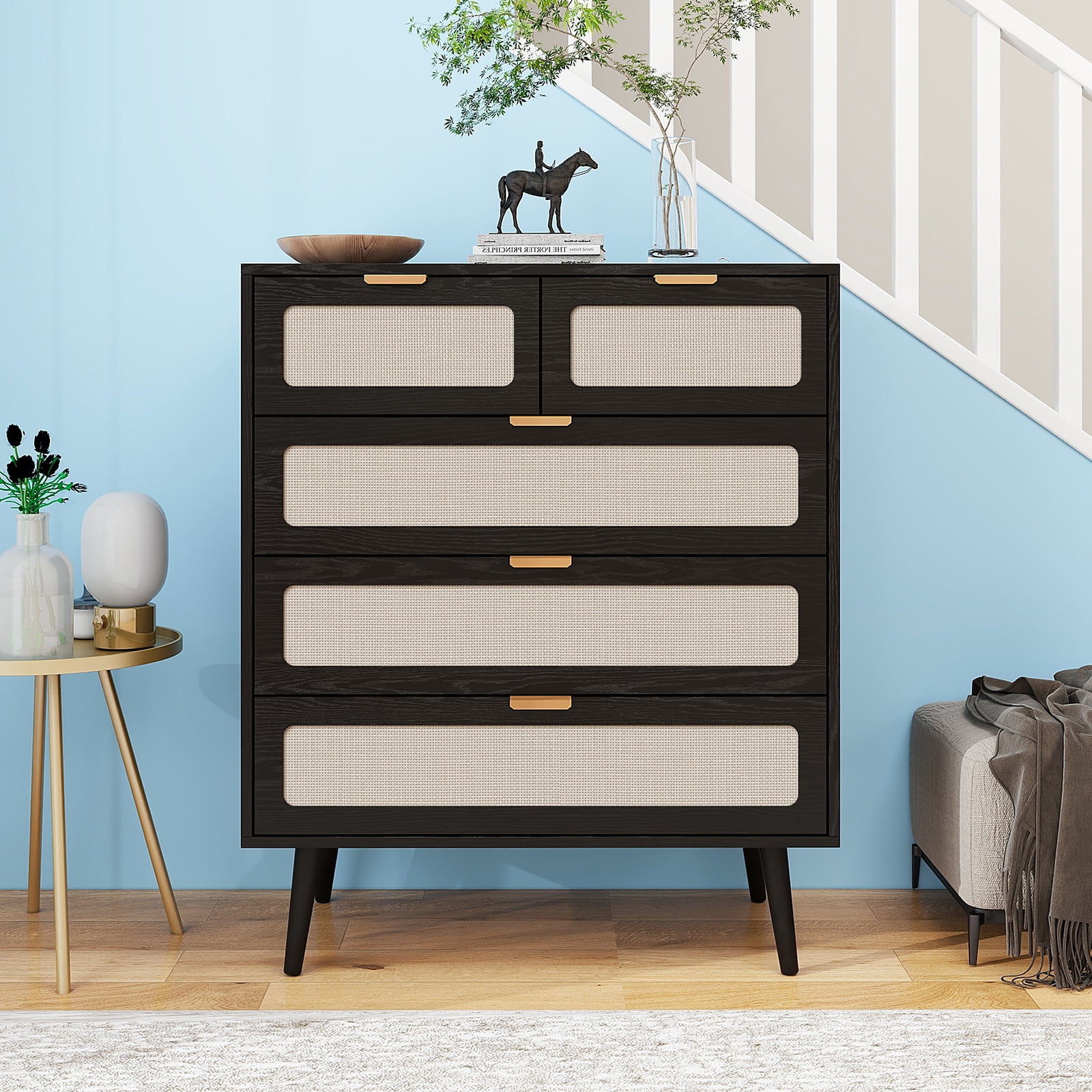 YesFashion 5 Drawer Cabinet Accent Storage Cabinet Wood Office File ...