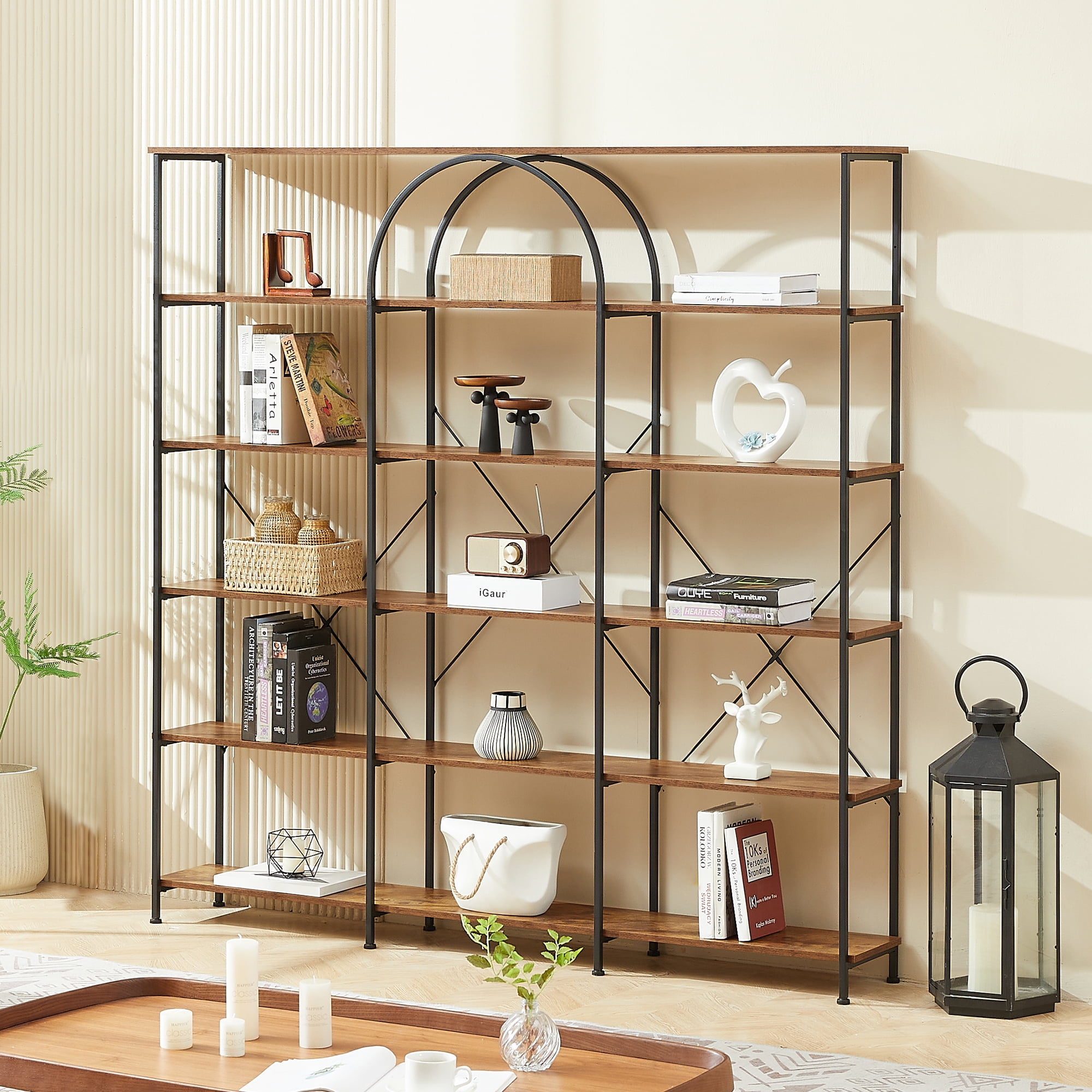 Yesfashion 6 Tier Bookshelf Open Bookshelf With Anti Dumping Design Stainless Steel Frame